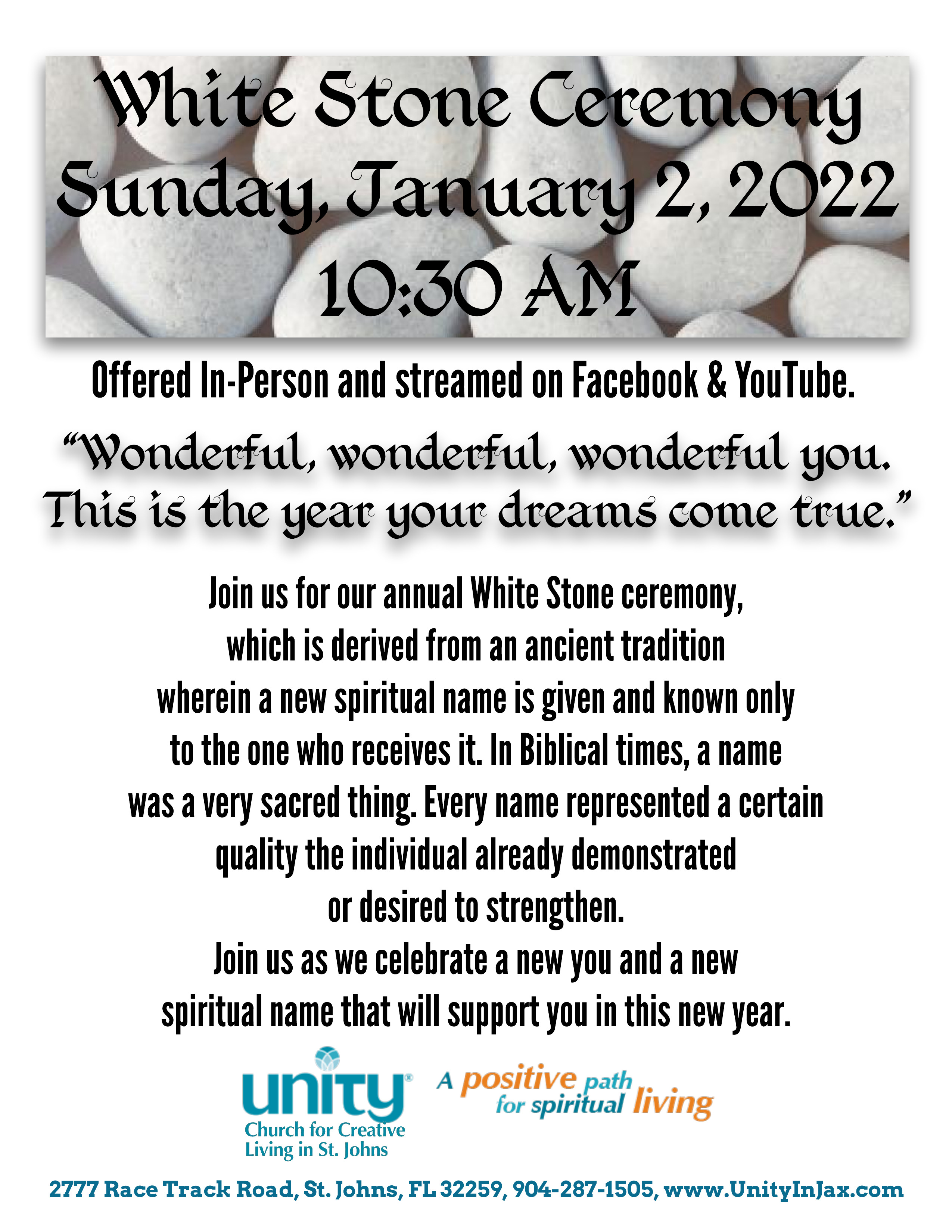 White Stone Sunday Service | Unity Church for Creative living
